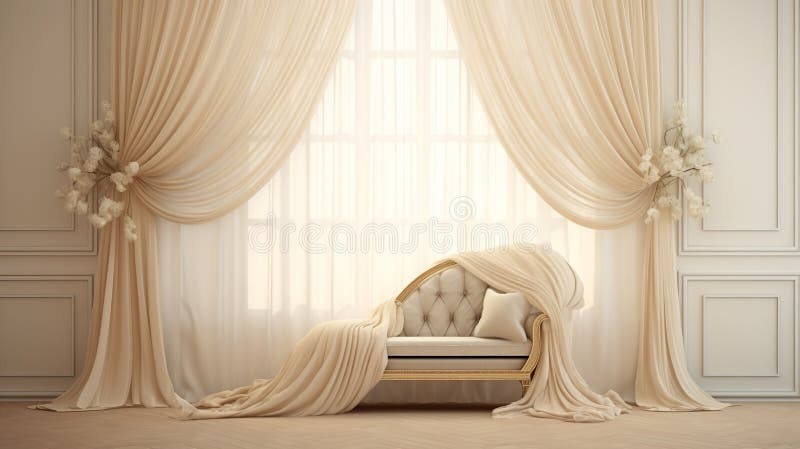 Illustration of the Stylish Interior Design with Luxurious Curtain ...