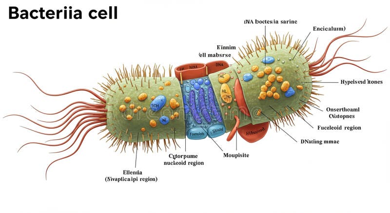 Illustration of a Stylized Bacterial Cell with Labels. the Cell ...