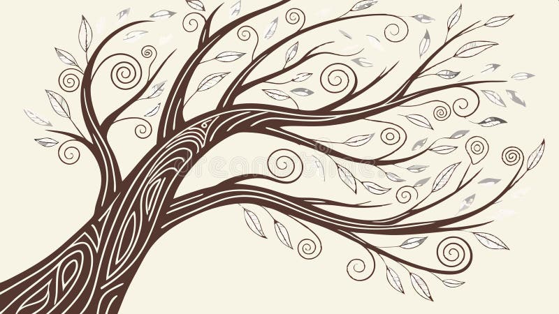 Stylized Bare Tree with Detailed Winding Branches Vector Design ...