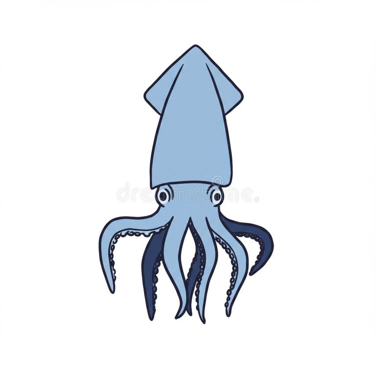 Illustration of a Stylized Blue Squid with a Triangular Head and ...