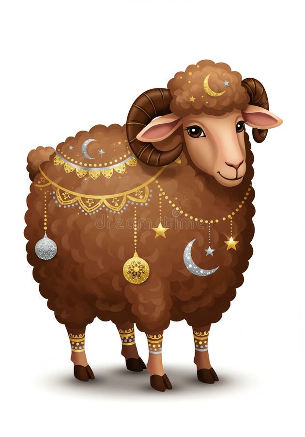 Illustration of a Stylized Brown Sheep Adorned with Decorative Elements ...