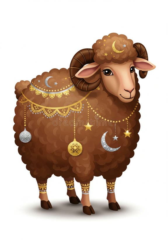 Illustration of a Stylized Brown Sheep Adorned with Decorative Elements ...