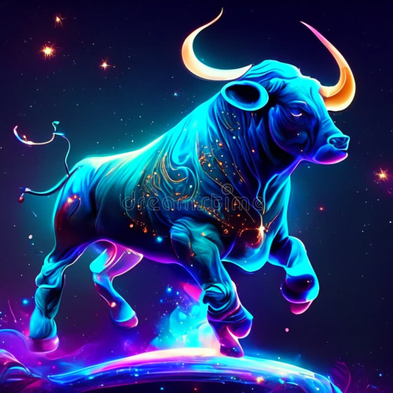 Illustration of a Stylized Bull on a Background of the Night Sky ...
