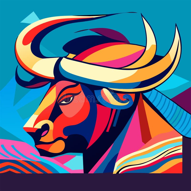 Illustration of a Stylized Bull Head with a Colored Background. AI ...