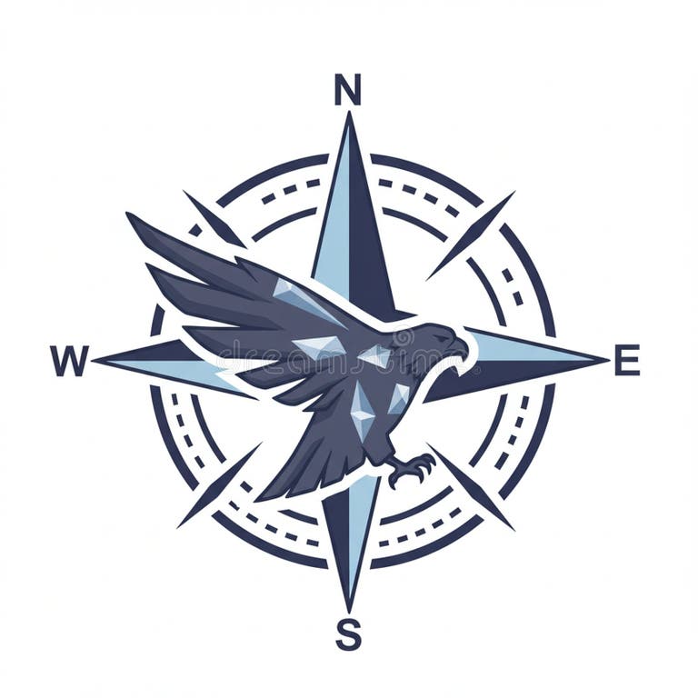 An Illustration of a Stylized Compass Rose Features a Polygonal Eagle ...