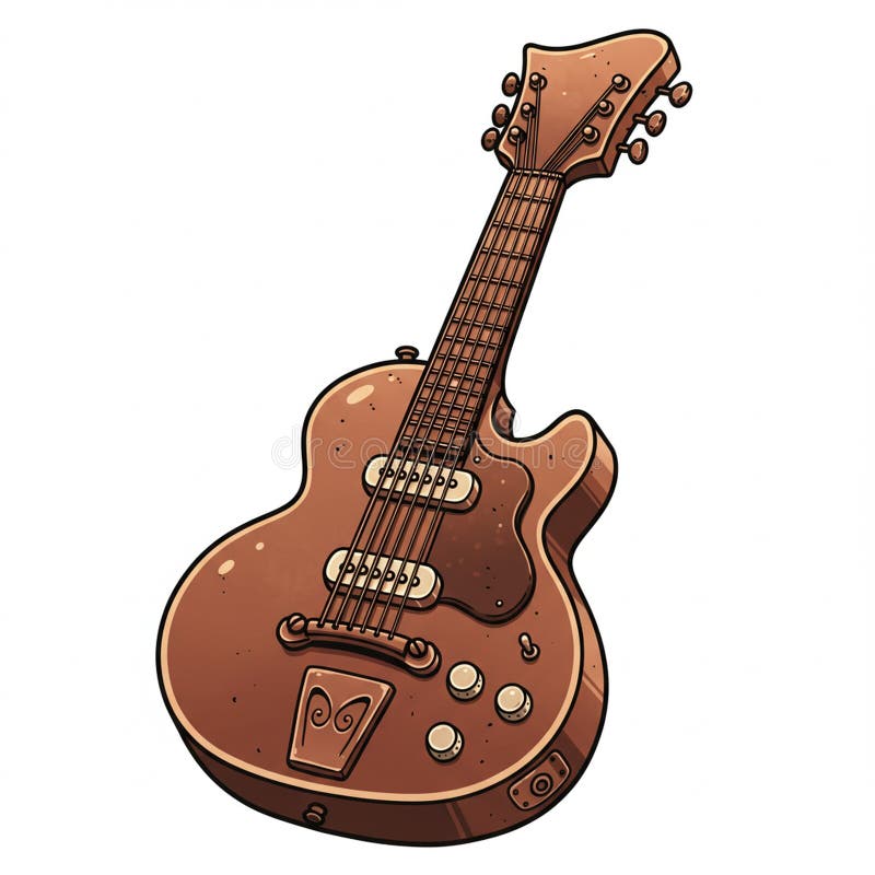 Illustration of a Stylized Electric Guitar with a Wooden Finish. the ...