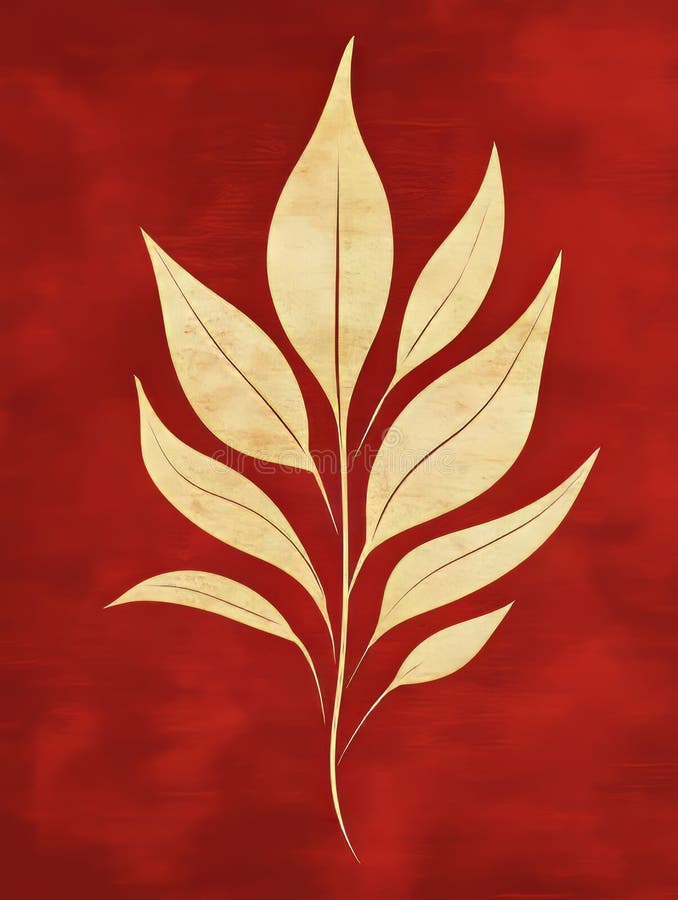 Illustration of a Stylized Gold Leaf on a Red Background. Stock Image ...