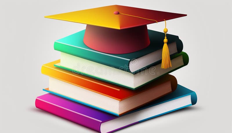 Illustration of Stylized Graduation Cap on Stack of Books. Generative ...