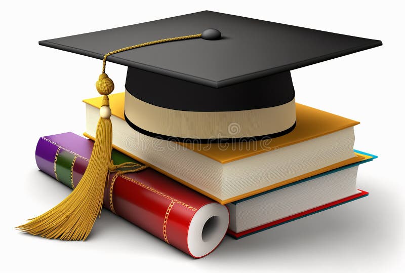 Illustration of Stylized Graduation Cap on Stack of Books. Generative ...