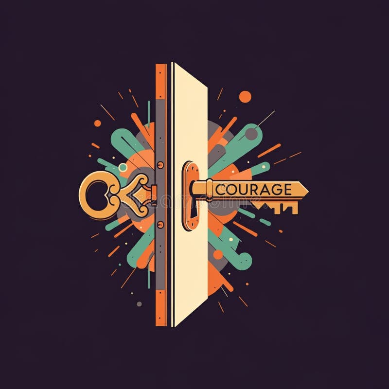 An Illustration of a Stylized Key Labeled "COURAGE" Inserted into a ...