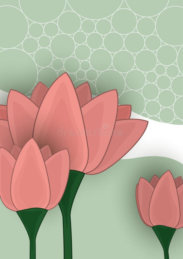 Illustration with Stylized Lily Flowers. Floral Pattern on a Wave ...