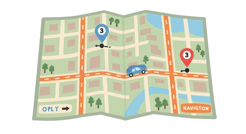 Illustration of a Stylized Map Showing a Section of a City Layout. the ...