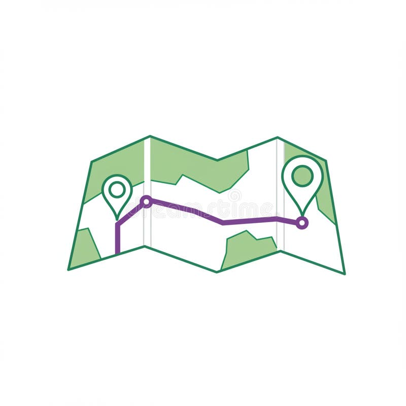 Illustration of a Stylized Map with a Zigzag Purple Route Connecting ...