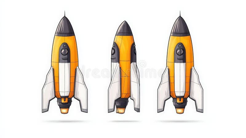 Illustration of Stylized Modern Rocket Spaceship in Three Views on ...