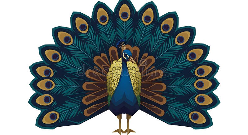 Illustration of a Stylized Peacock with an Elaborate, Symmetrical Tail ...