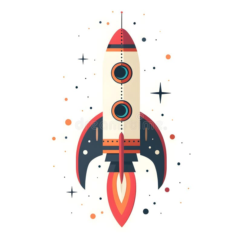 Retro Rocket Journey Exploring Cosmos with Colorful Illustrations Stock ...