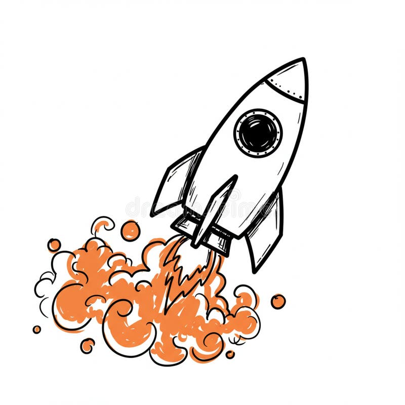 Illustration of a Stylized Rocket Launching Upwards. the Rocket is ...