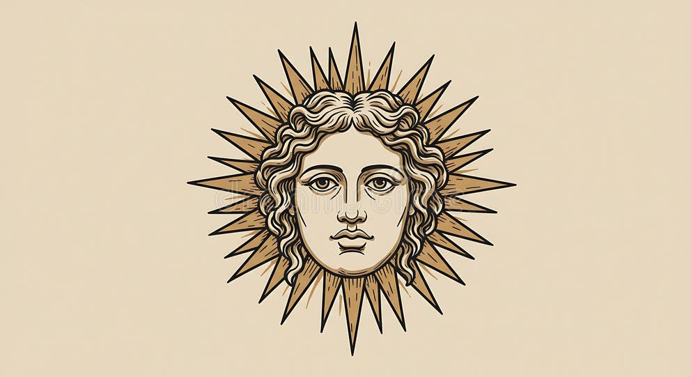 Illustration of a Stylized Sun with a Human Face at Its Center ...