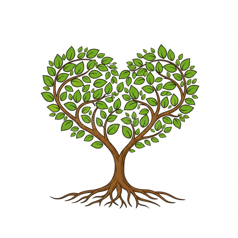 Illustration of a Stylized Tree with Two Trunks Merging into Heart ...
