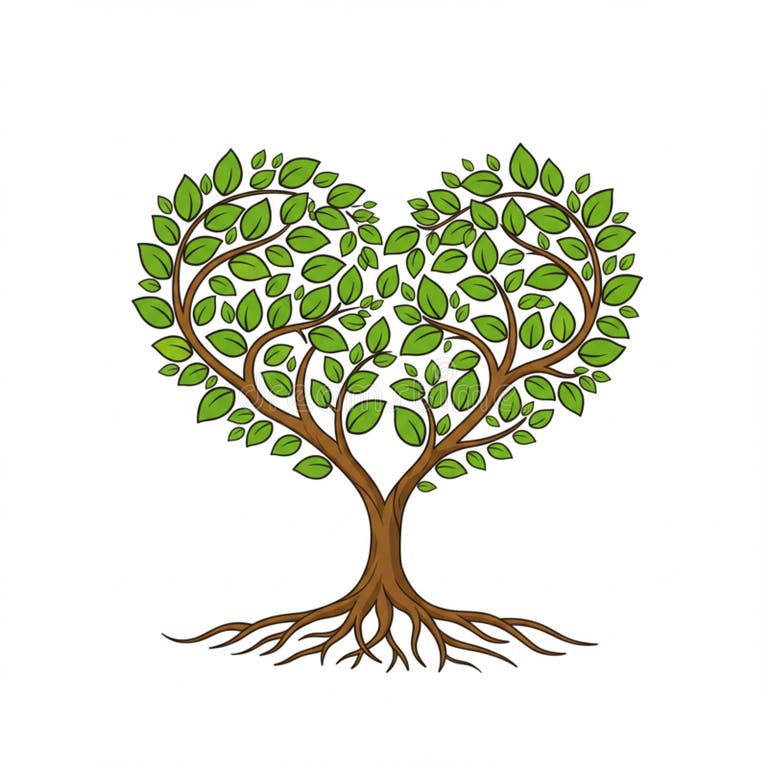 Illustration of a Stylized Tree with Two Trunks Merging into Heart ...