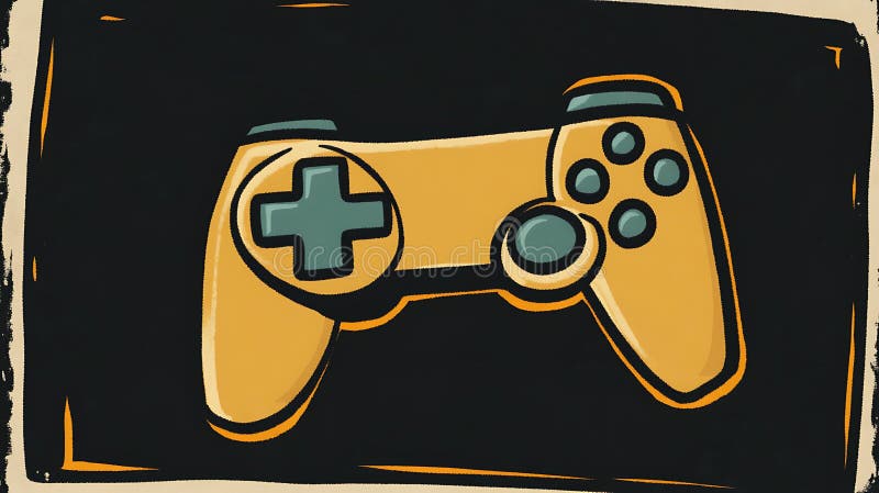 Illustration of a Stylized Video Game Controller with a Yellow and ...