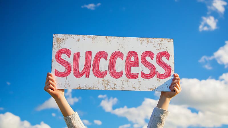 Illustration Success Sign Held High Against Blue Sky Stock Image ...