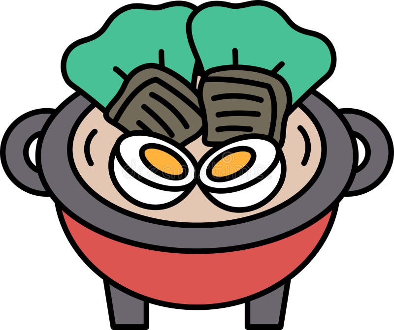 Illustration of Suki and a Hot Pot in Line Drawing Style Stock Vector ...