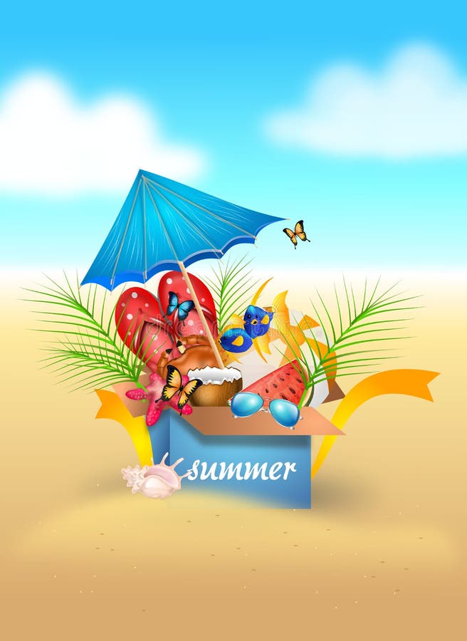 Illustration of summer box stock illustration. Illustration of ribbon ...