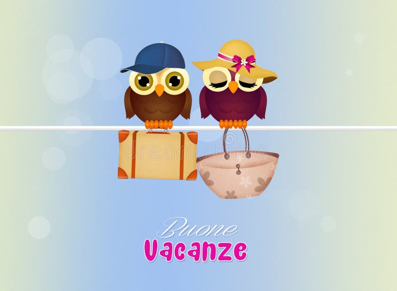 Owls on summer vacations stock illustration. Illustration of relax ...