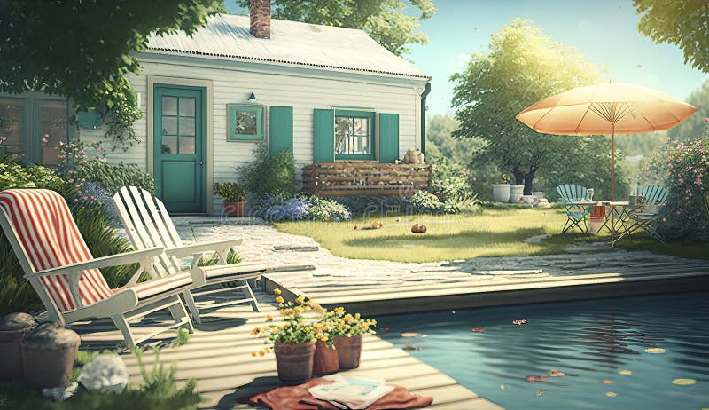 Illustration from Summer Life Outside House Created with Generative AI ...
