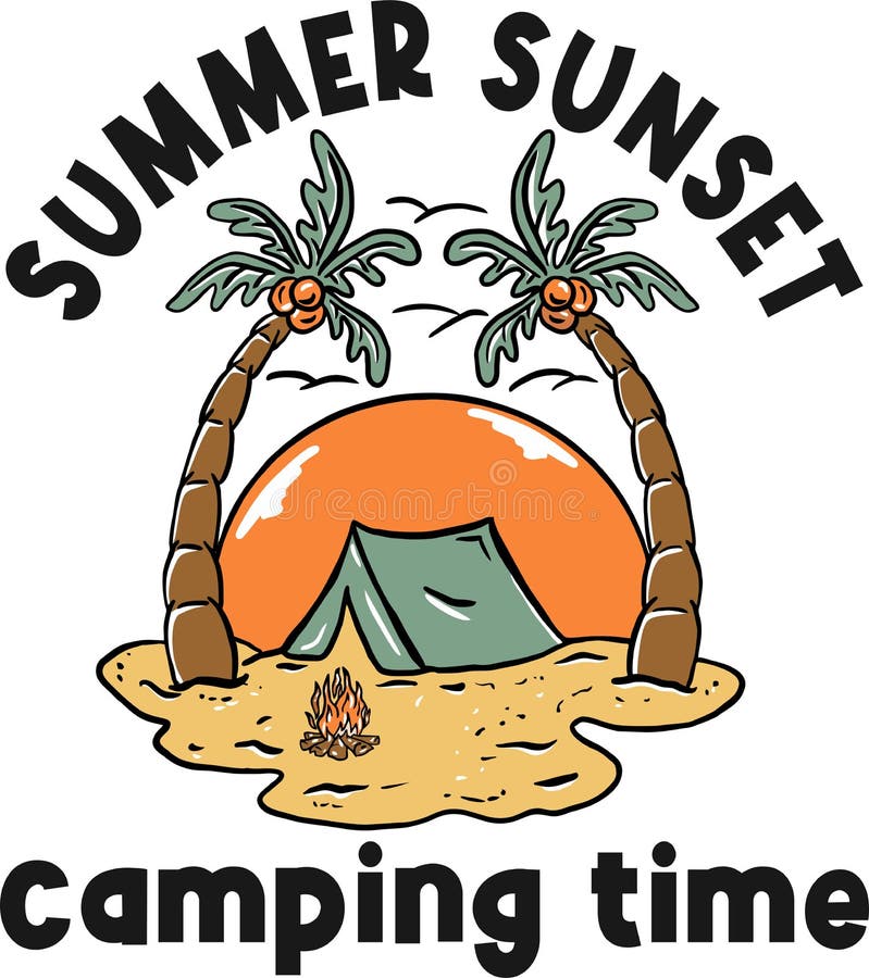 Summer Sunset Camping Time Logo Illustration Stock Illustration ...
