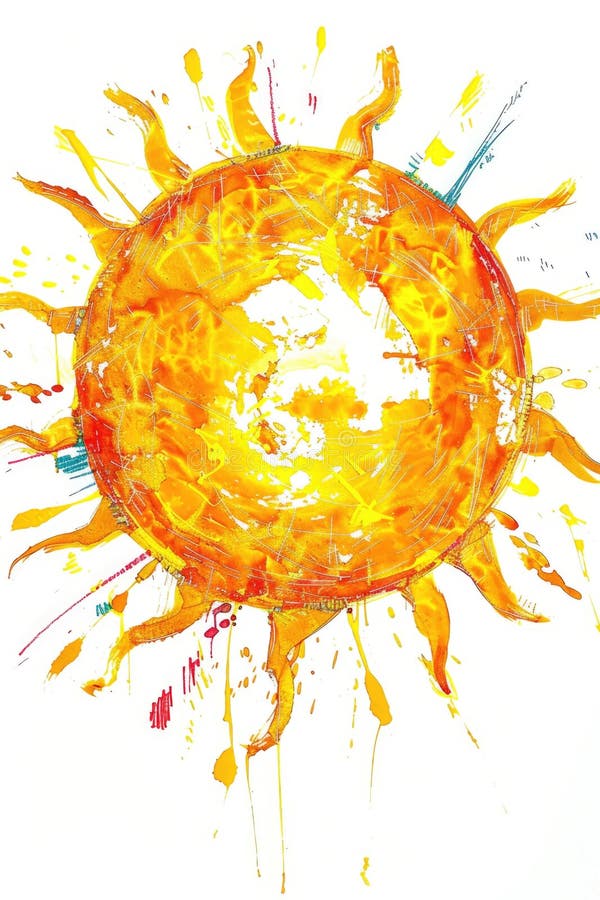 Illustration of a Sun with Colorful Paint Splatters, Suitable for ...