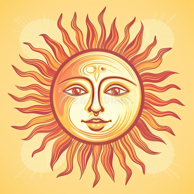 Illustration of a Sun with Face on a Colored Background. Generative AI ...