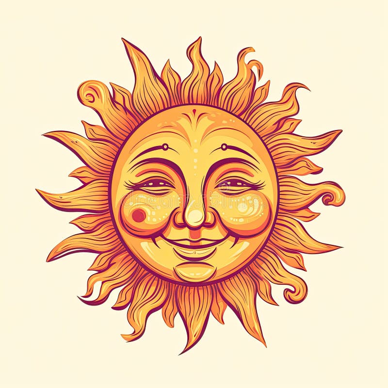 Illustration of a Sun with Face on a Colored Background. Generative AI ...