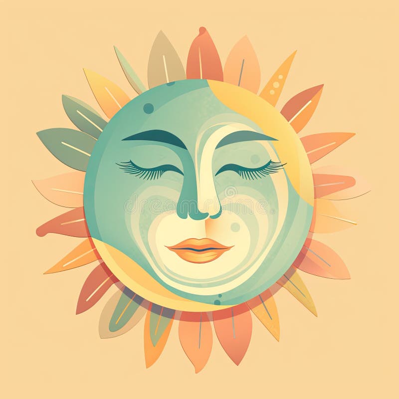 Illustration of a Sun with Face on a Colored Background. Generative AI ...