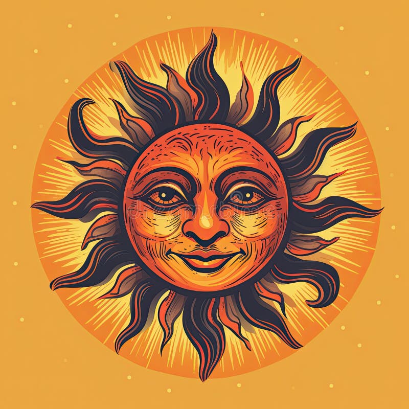Illustration of a Sun with Face on a Colored Background. Generative AI ...