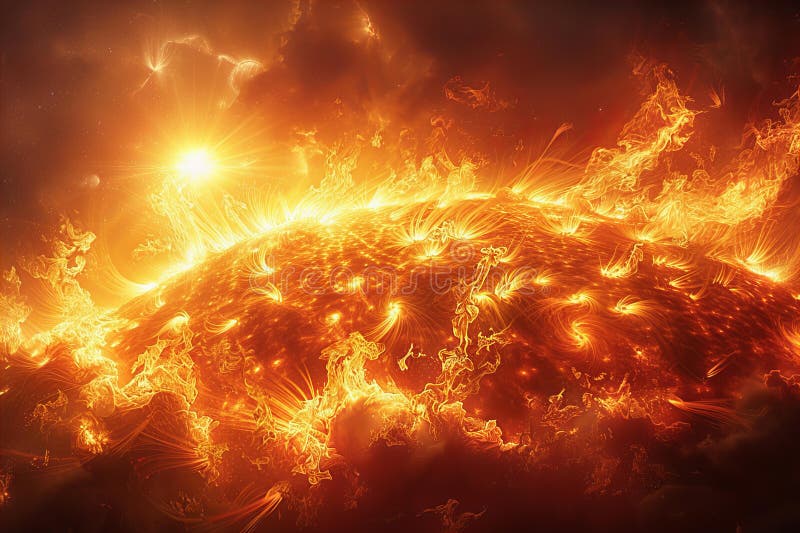 Illustration of the Sun in an Intense Flame, High Quality, High ...