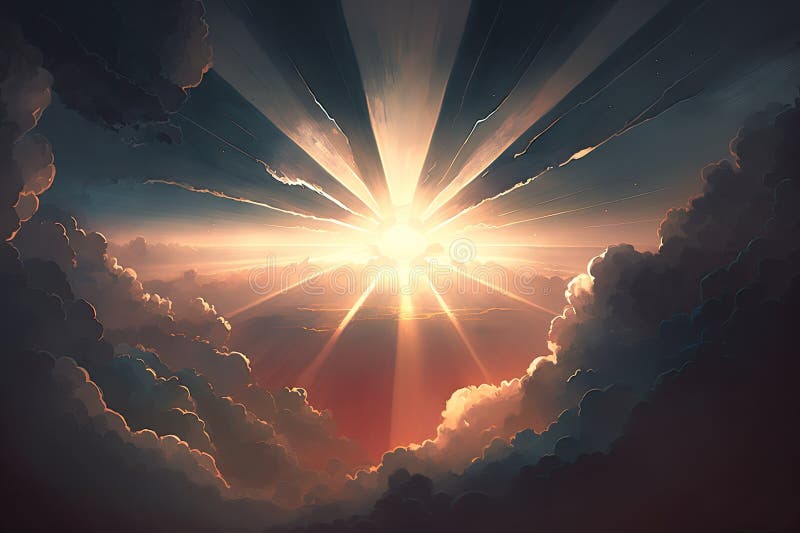 Illustration of a Sun Ray Breaking through Clouds at Dusk Stock ...