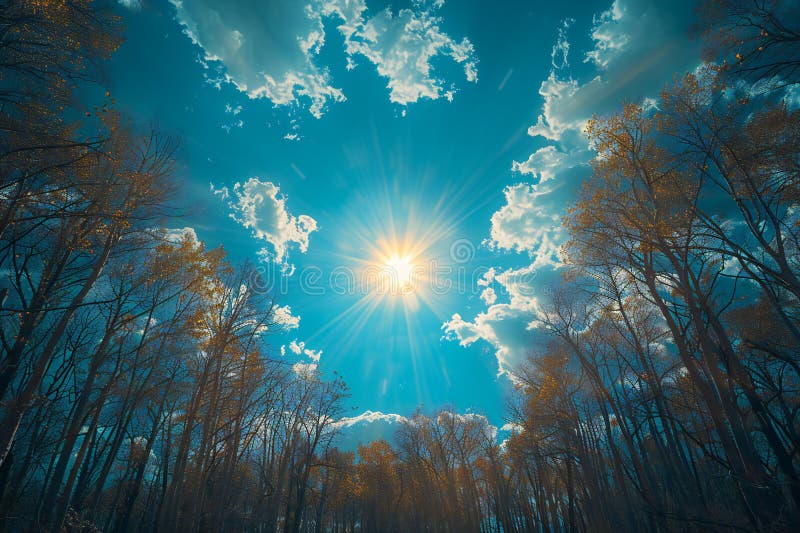 Illustration of Sun with Rays Shining from Above in the Blue Sky Stock ...