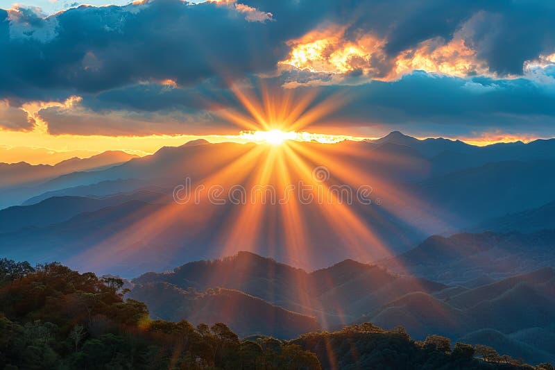 A Sun Rises Over Mountain Areas with Mountains, High Quality, High ...
