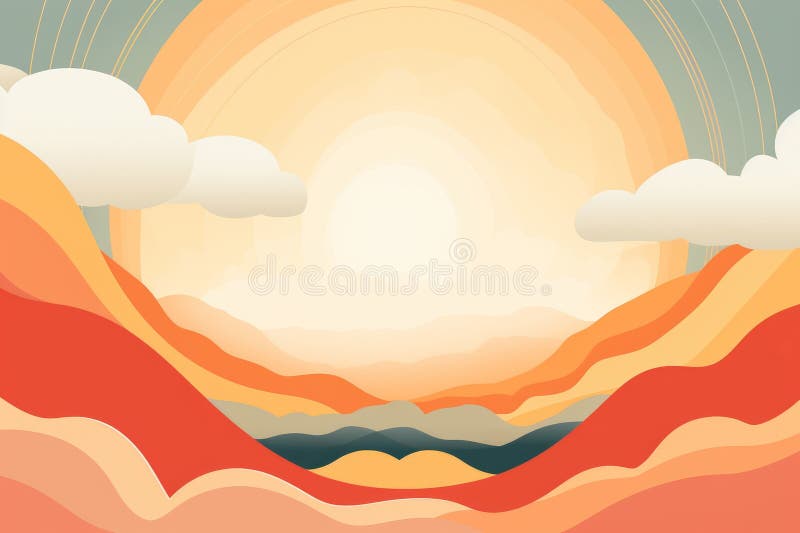 An Illustration of the Sun Rising Over a Mountain Range Stock ...