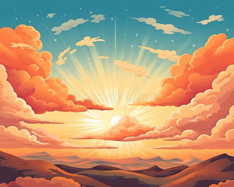 An Illustration of the Sun Rising Over the Mountains Stock Illustration ...