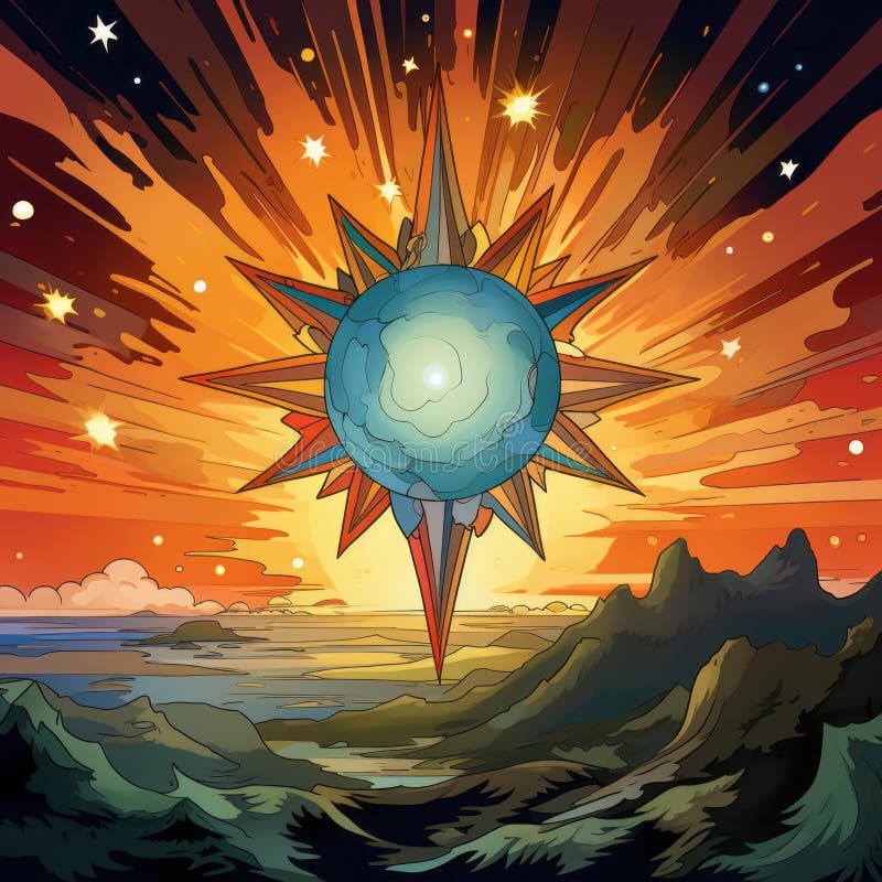 An Illustration of the Sun Rising Over the Mountains Stock Illustration ...