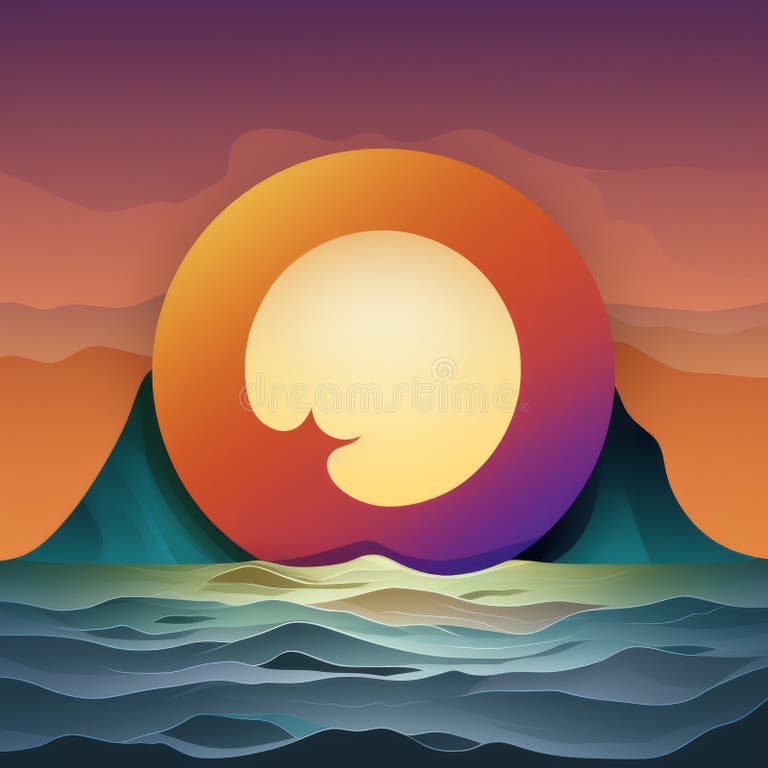 An Illustration of the Sun Rising Over the Ocean Stock Illustration ...