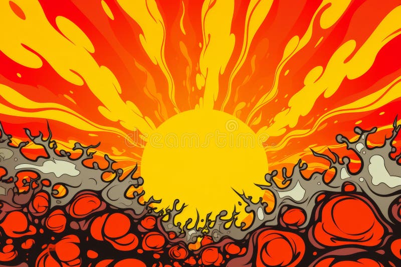 An Illustration of the Sun Rising Over a Red and Orange Background ...