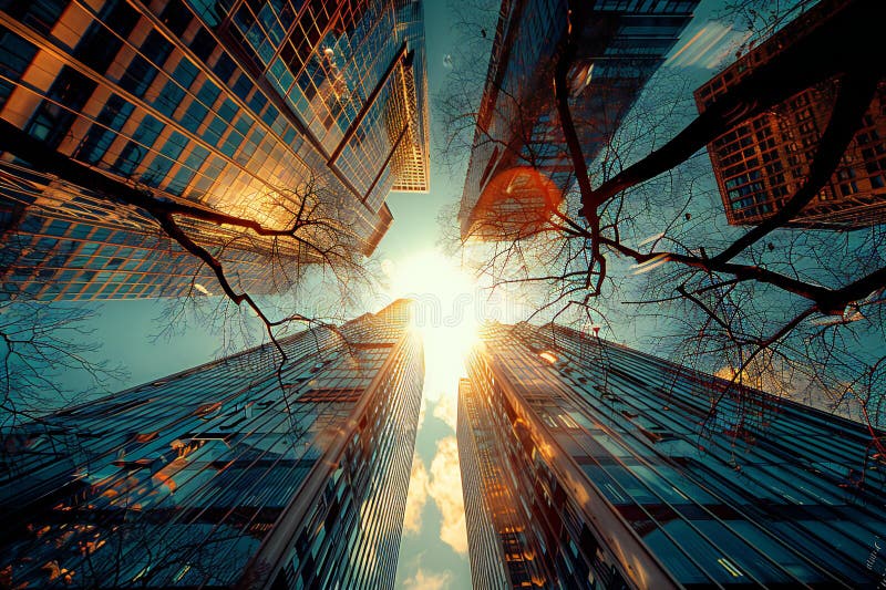 The Sun Shining Down on Tall Buildings, High Quality, High Resolution ...