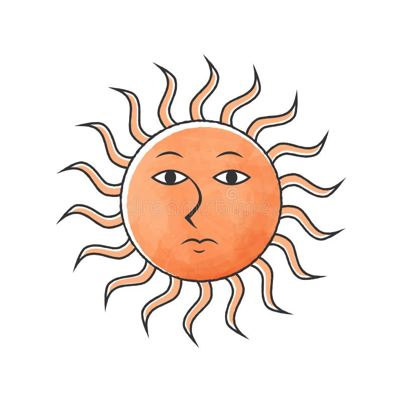 The Sun with a Simple and Occult Face Stock Illustration - Illustration ...
