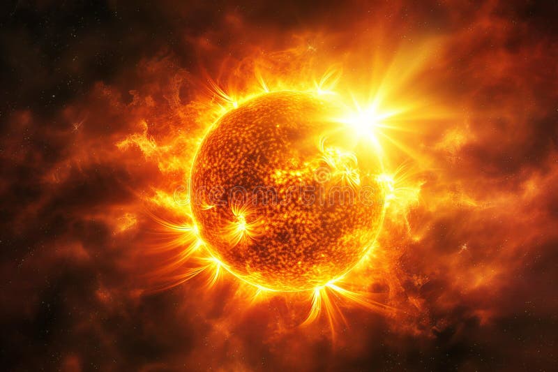 Sun in Space, Solar System, Cosmos Art Stock Illustration ...