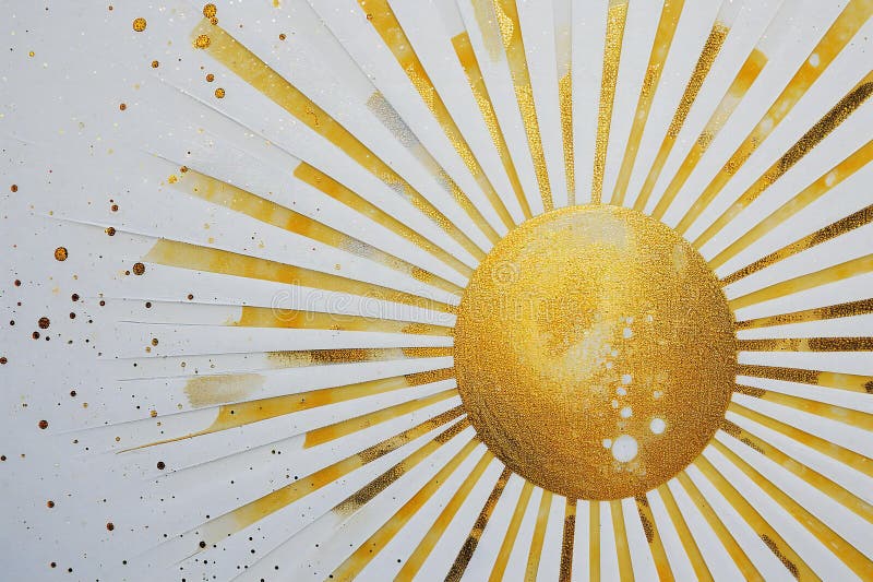 Sunburst on a White Background, Sunburst is Painted in Gold Stock ...