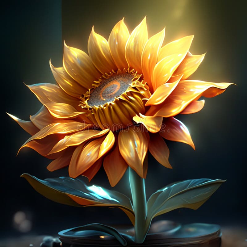 Illustration of a Sunflower in the Dark, 3d Render Generative AI Stock ...